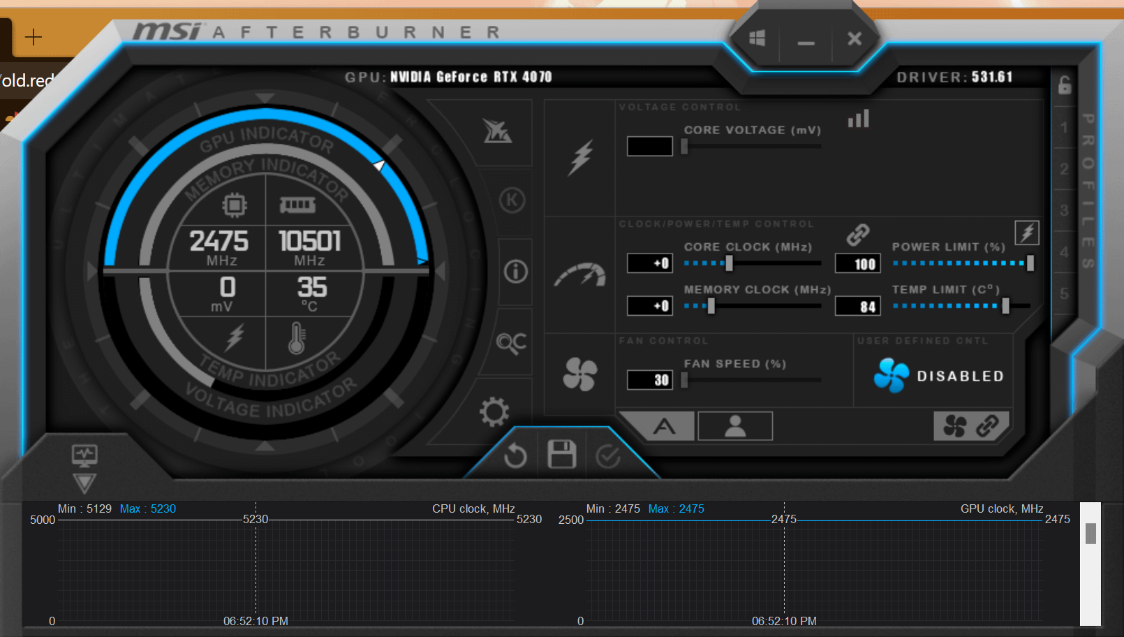 MSI Afterburner seems to just peg the GPU Core Clock and CPU clocks to ...