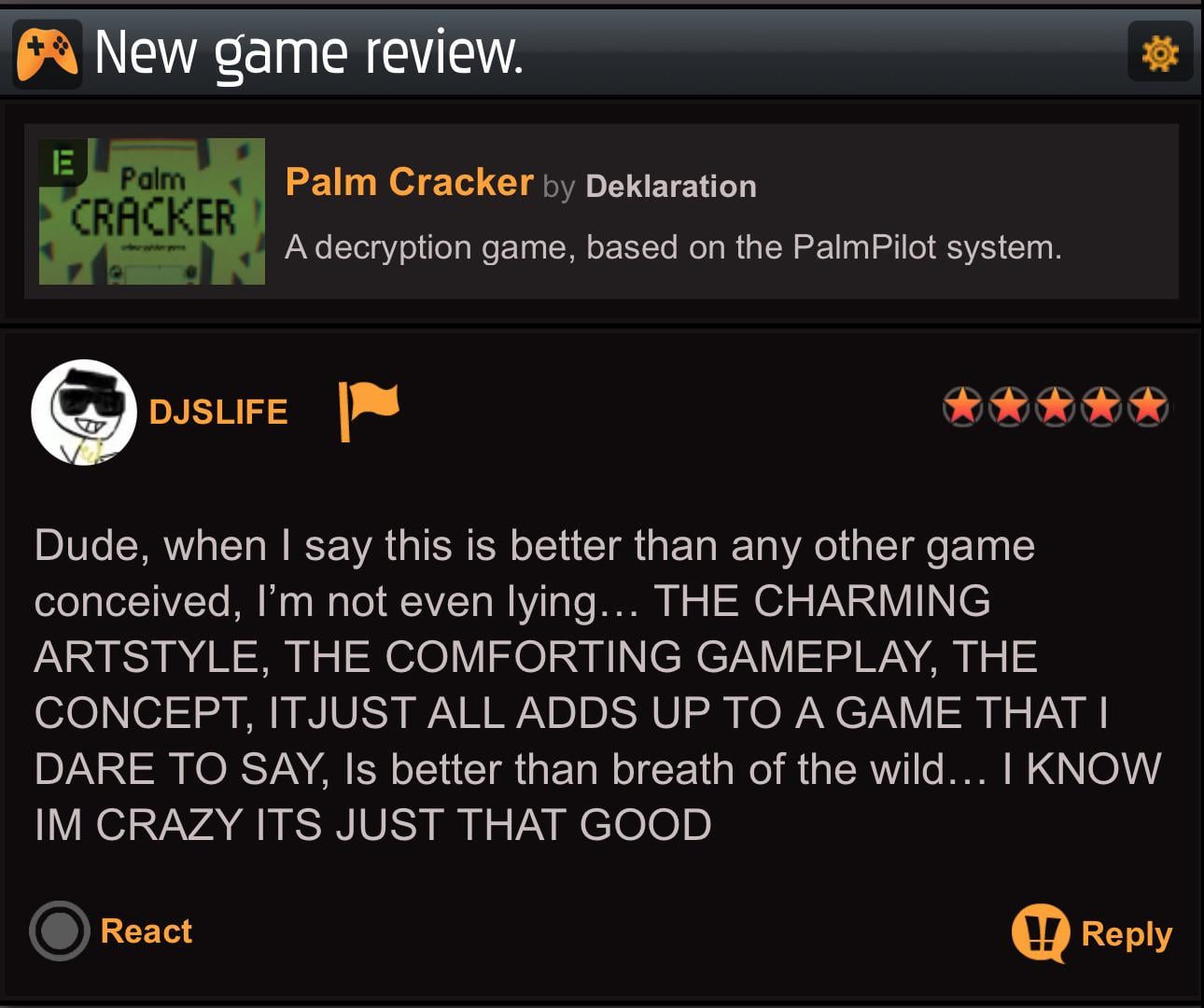 Sometimes, you get a comment that makes game developing all worth it ...