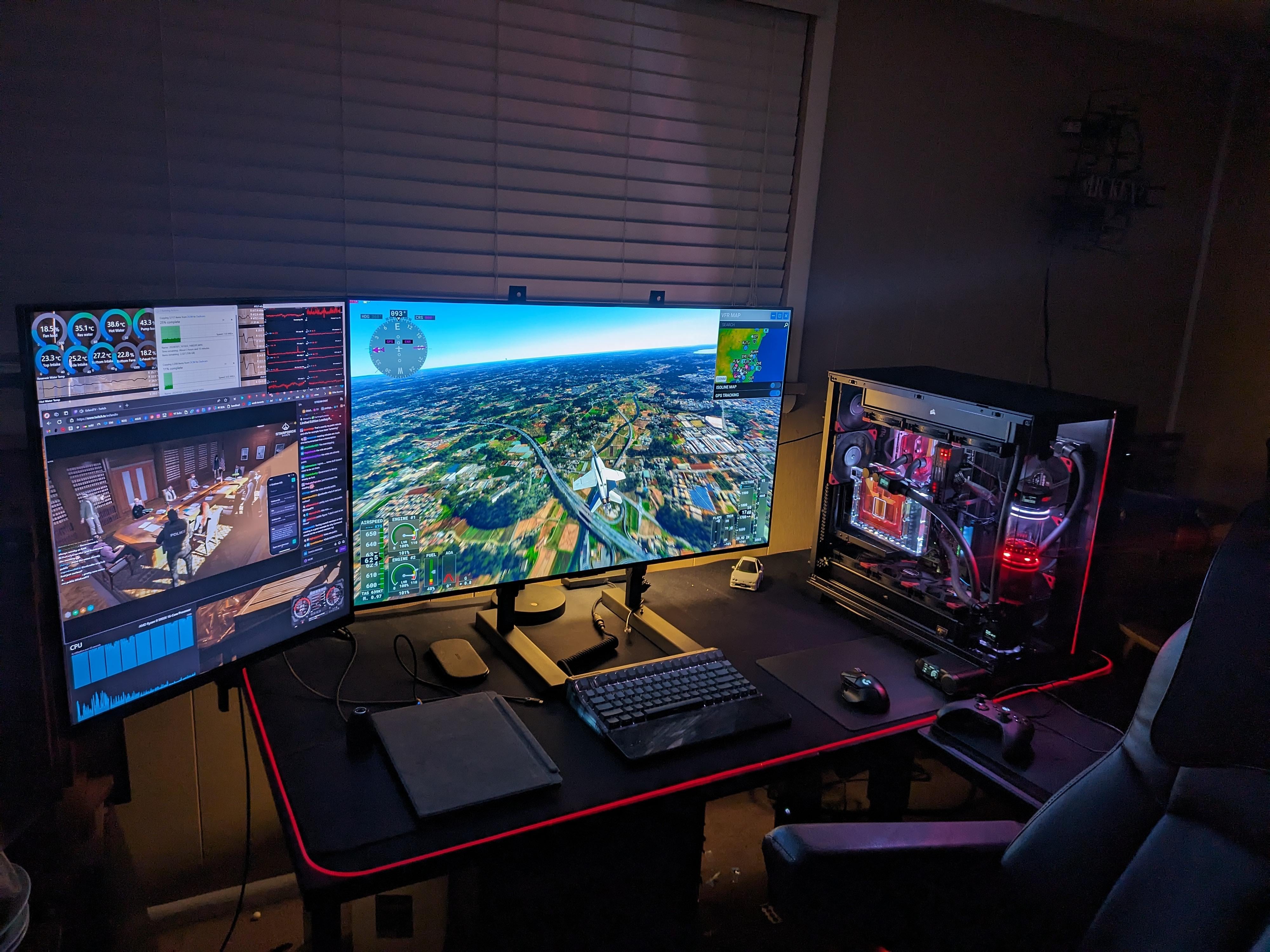 My dream setup. Big ass screens, big height adjustable desk, and an ...