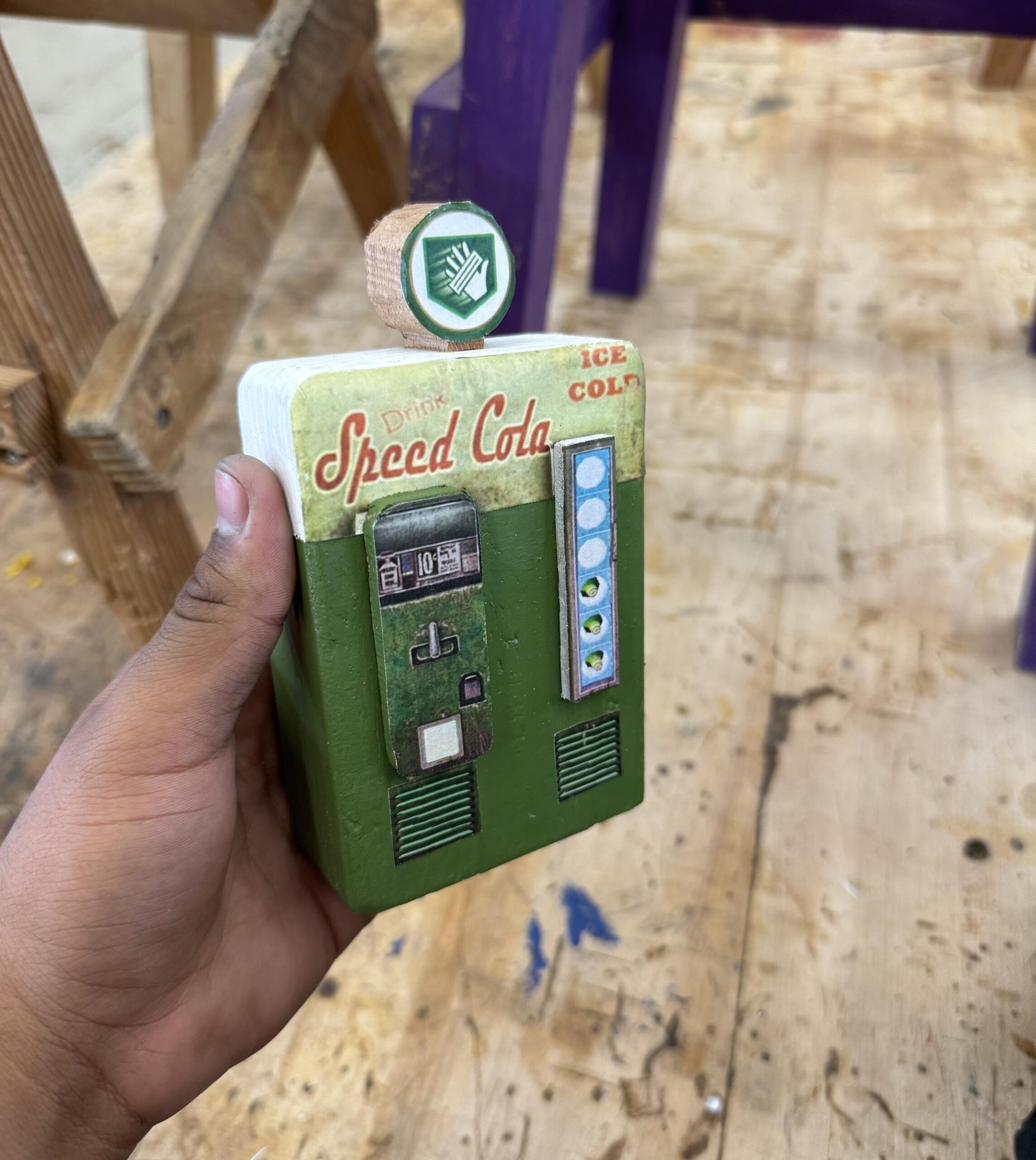 Mini Speed Cola Machine I made out of wood in my construct class ...
