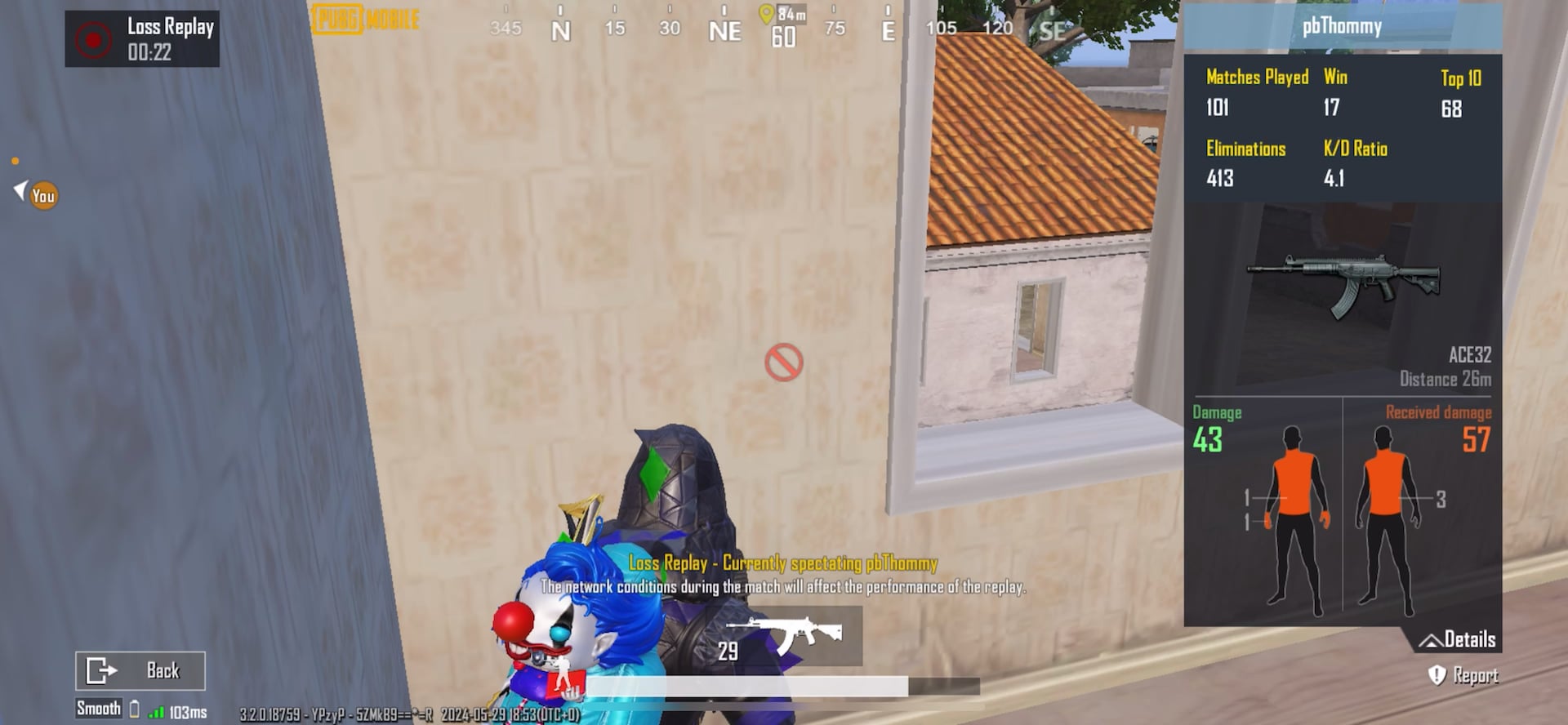 Knock from throwing knife to the chest, level 2 armor 100% health ...