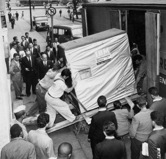 The first commercial 5 MB Hard Disk being shipped by IBM in 1956 ...