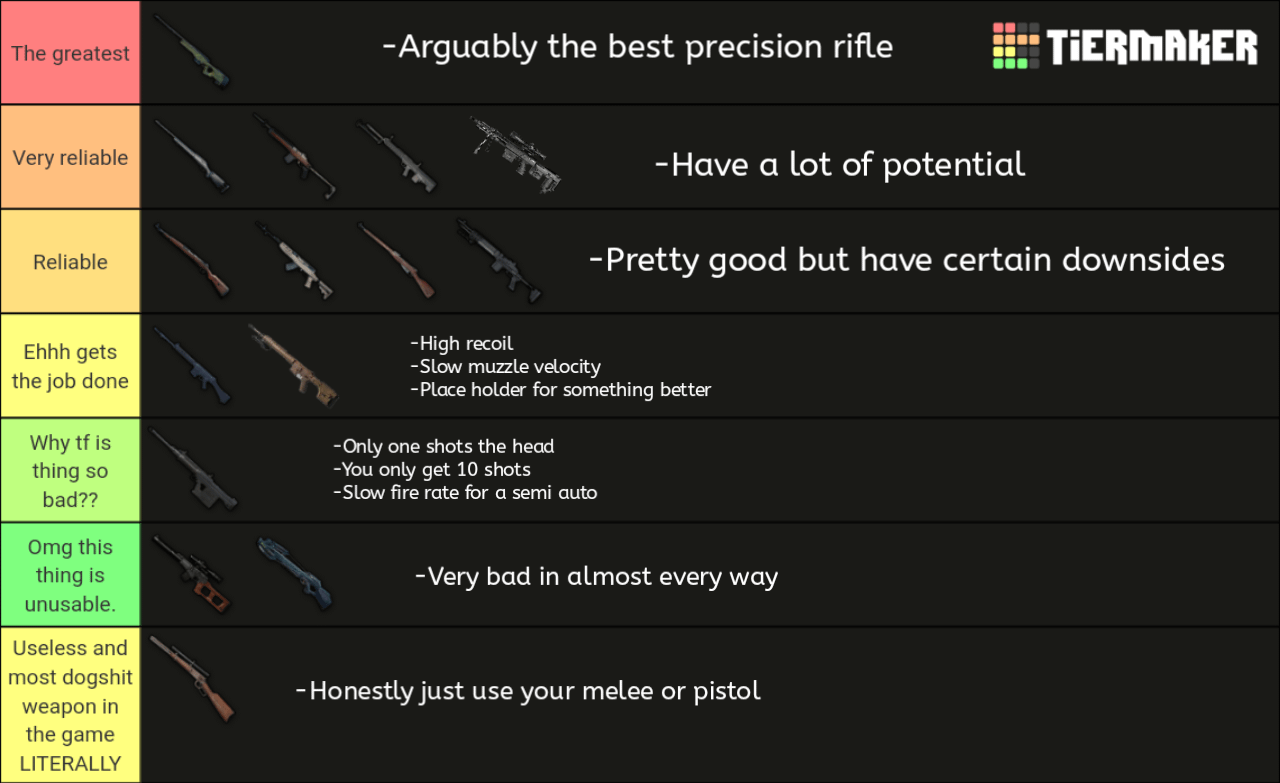 Marksman and precision rifle tier list, all ranked based on their ...